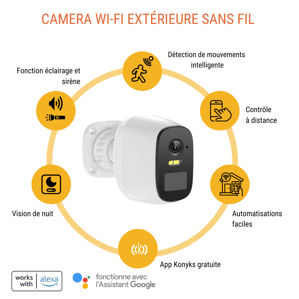 Camini Air SE, Caméra extérieure Wi-Fi avec batterie 5200 mAh Konyks